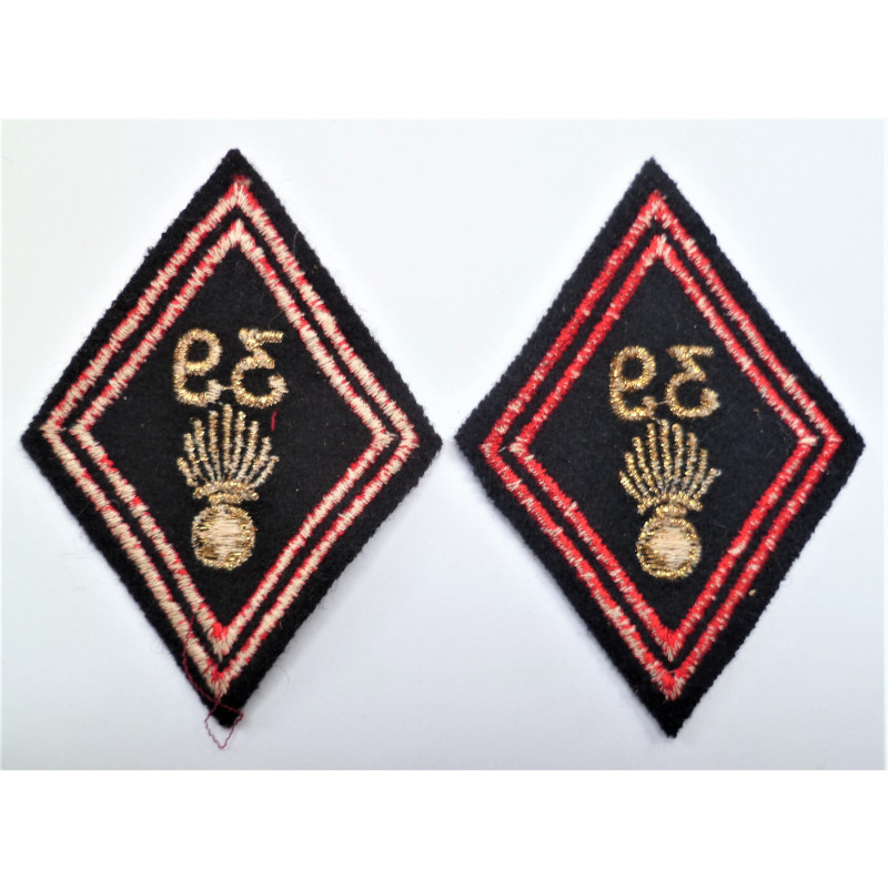 France - Pair 39th Infantry Regiment Cloth Collar Badges