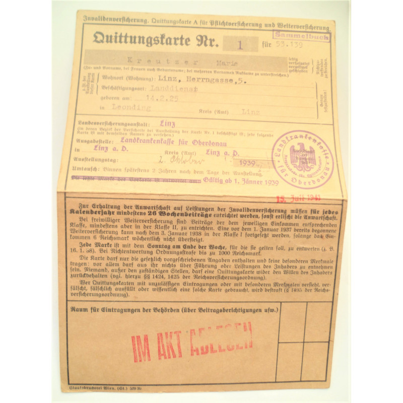 German National Socialist People's Welfare NSV Disability Document