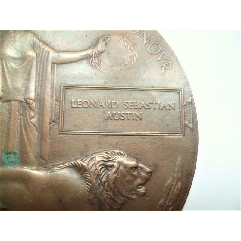 WW1 Memorial Plaque "Death Penny" Leonard Sebastian Austin