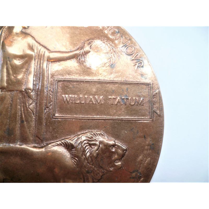 WW1 Memorial Plaque "Death Penny" William Tatum Killed in Action