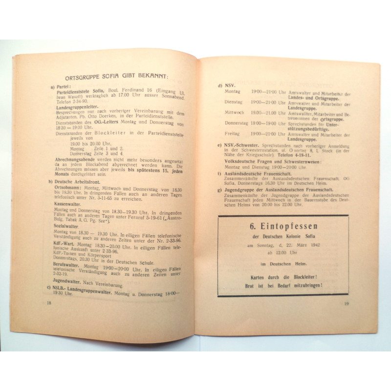 WWII German Pamphlet The German in Bulgaria 1942 NSDAP Third Reich