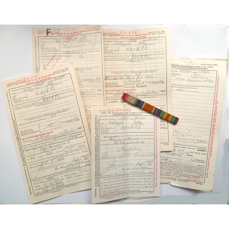 5 WW1 Documents to 49231 ohn Wallman R.F.A. 1914 star, Victory and War ...