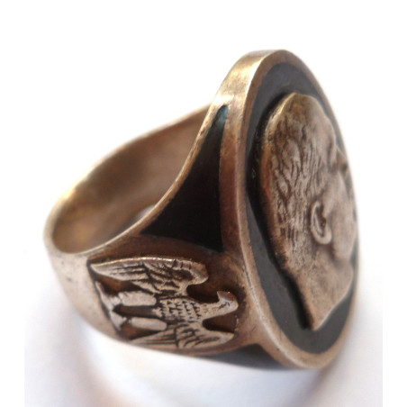 Italian Fascist Ring Mussolini in Silver & Enamel - Italian
