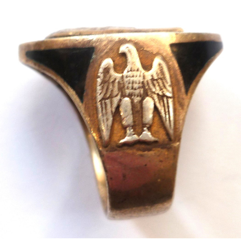 Italian Fascist Ring Mussolini in Silver & Enamel - Italian