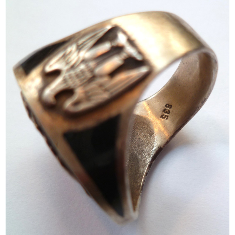 Italian Fascist Ring Mussolini in Silver & Enamel - Italian
