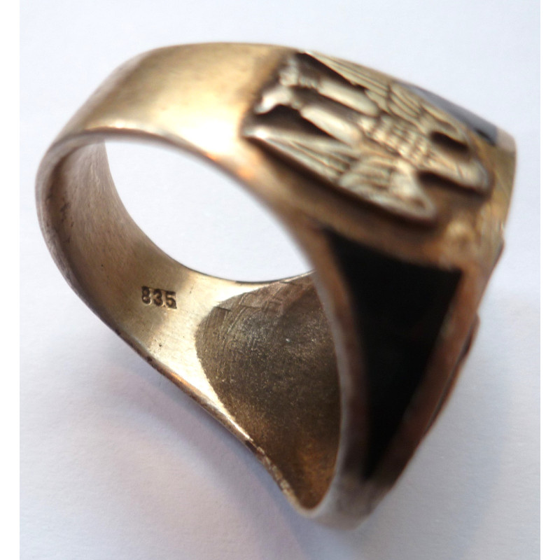 Italian Fascist Ring Mussolini in Silver & Enamel - Italian