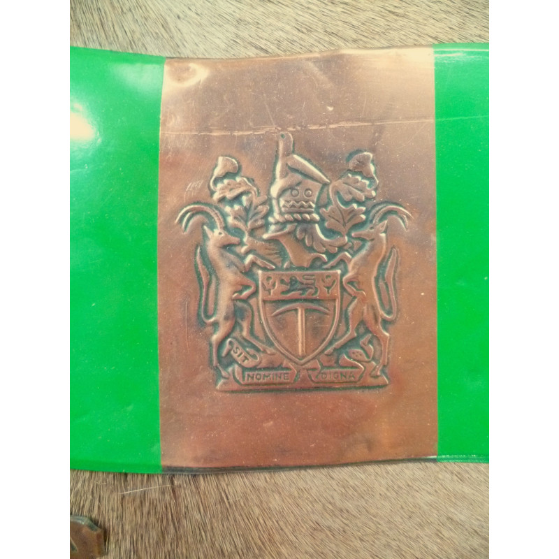 Rare Framed Copper Rhodesian Flag Mounted on Springbok fur Rhodesia