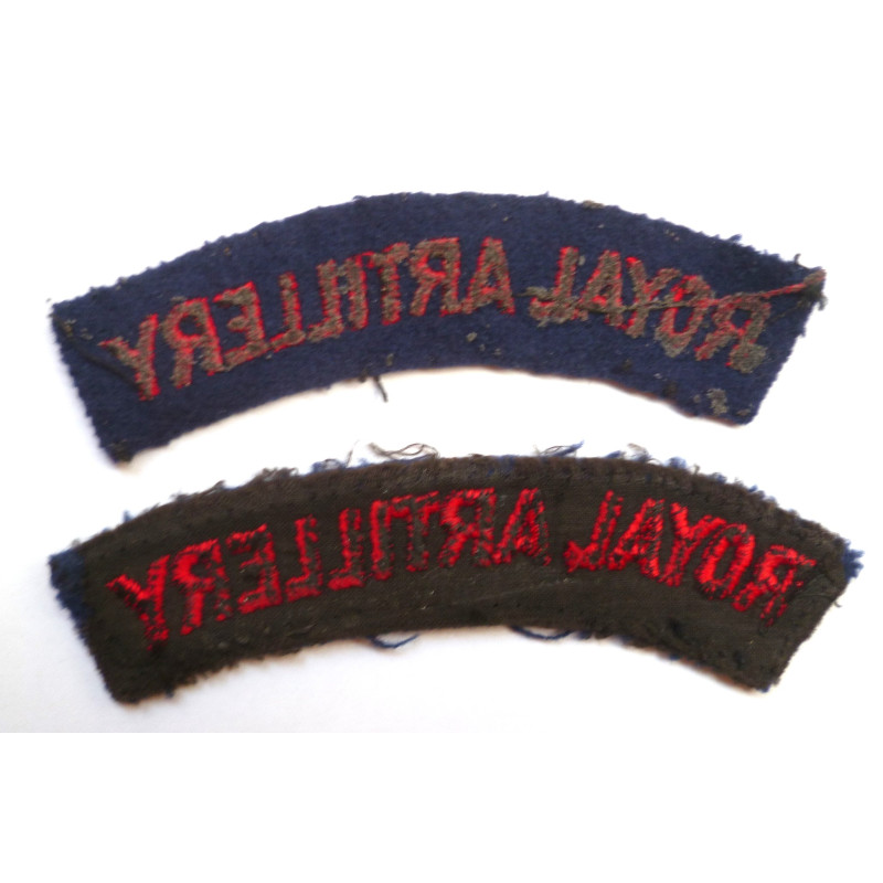 Pair WW2 Royal Artillery Cloth Shoulder Titles - British Army Insignia