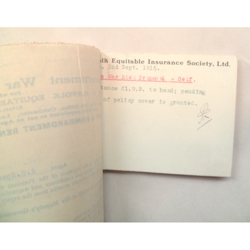 1915 Aircraft and Bombardment Government War Risks Department Insurance ...