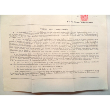 1915 Aircraft and Bombardment Government War Risks Department Insurance ...