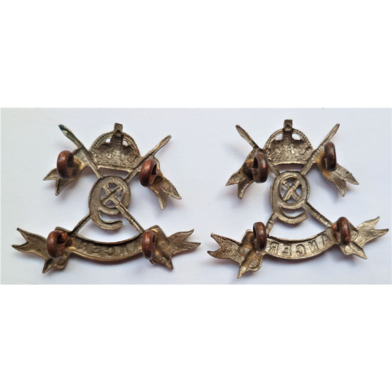 Pair 9th Queens Royal Lancers Collar/ Dogs Badge Each with four lugs
